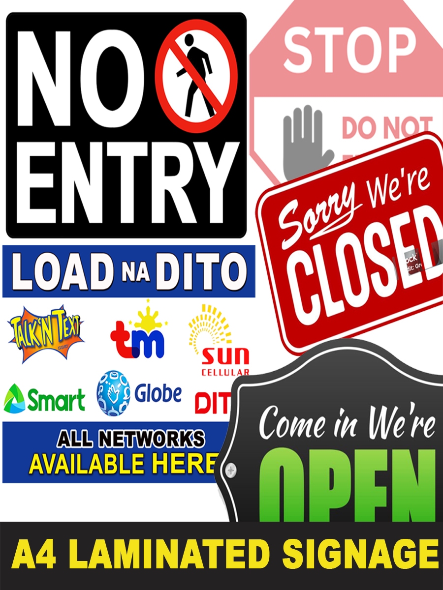 LAMINATED SIGNAGES A4 SIZE (LOAD NA DITO , SARI-SARI STORE, ETC ...