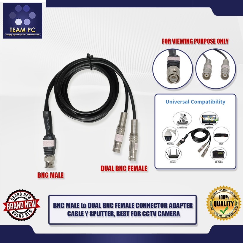 TEAM PC BNC MALE to DUAL BNC FEMALE CONNECTOR ADAPTER CABLE Y SPLITTER ...