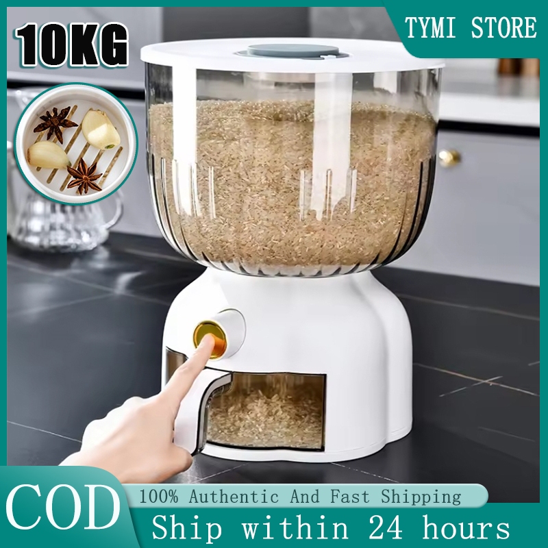 10KG Rice Dispenser Food Storage With Locking Lid & Measuring Cup ...