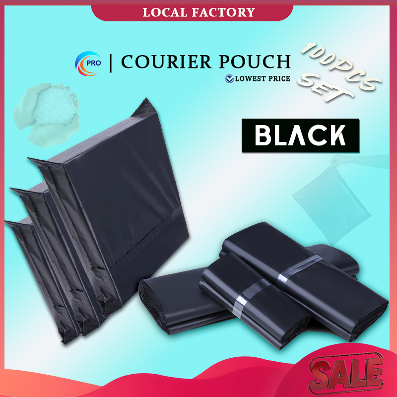 100pcs Black Self-Adhesive Courier Pouches - Durable Plastic Mailing ...