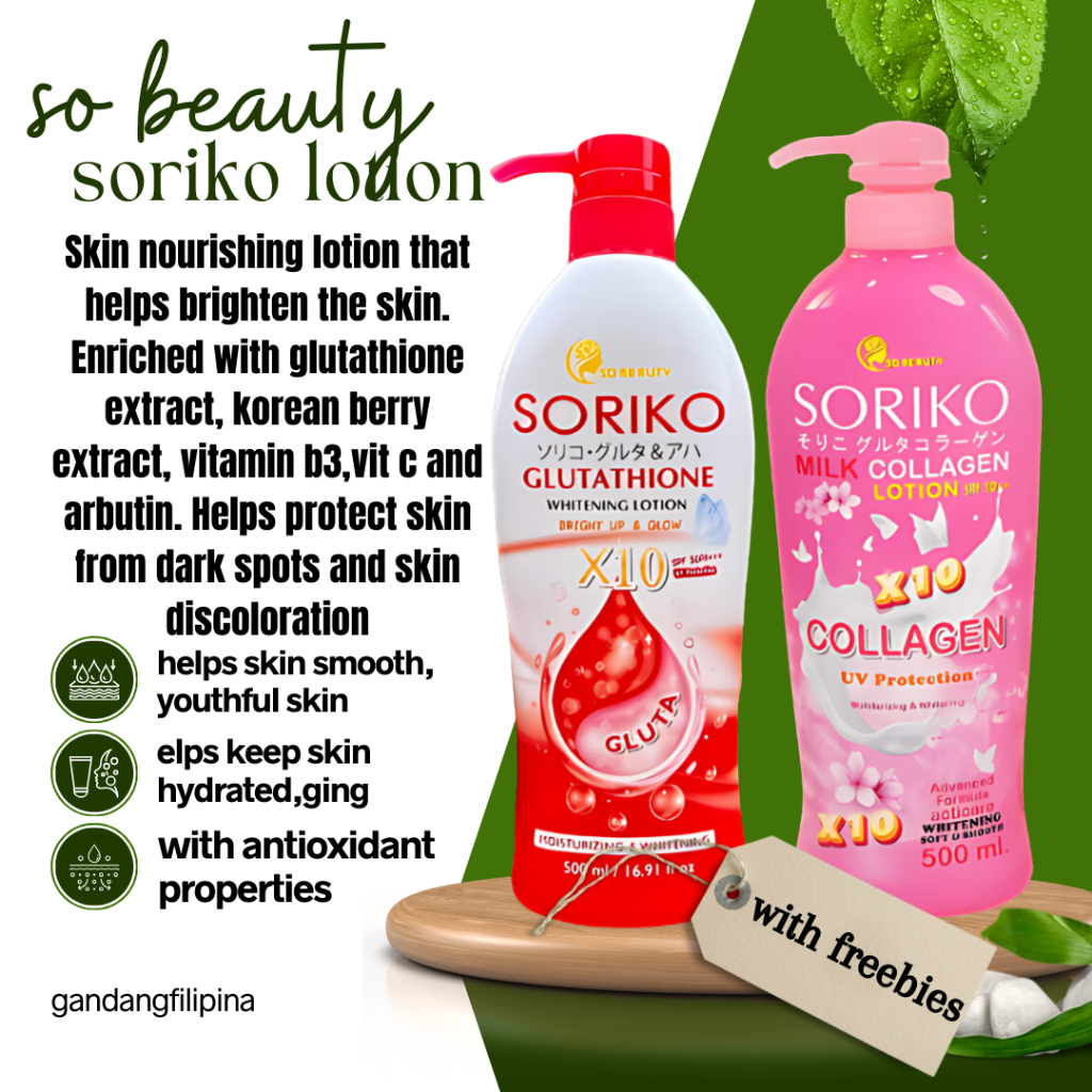 Soriko Milk Collagen Lotion SPF 50++ and Glutathione Whitening Lotion ...