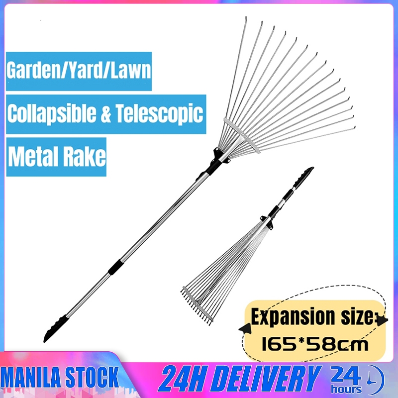 Adjustable Telescopic Metal Garden Leaf Leaves Rake for Lawn Yard ...
