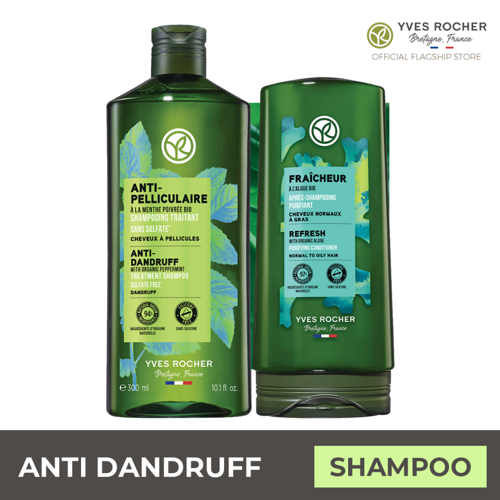 YVES ROCHER Anti Dandruff Shampoo 300ml & Refresh Purifying Conditioner ...