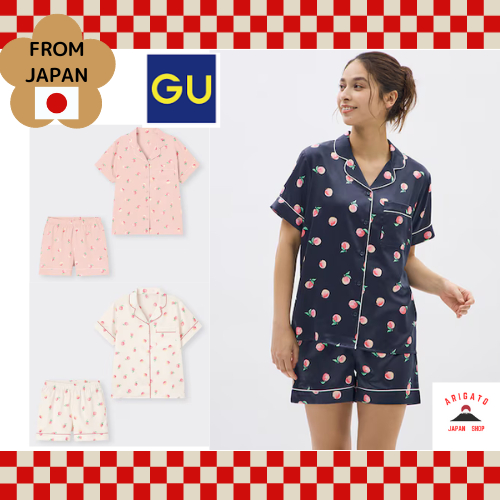 GU Satin Pajamas (Short Sleeves & Shorts) -Peach 【Direct from Japan ...