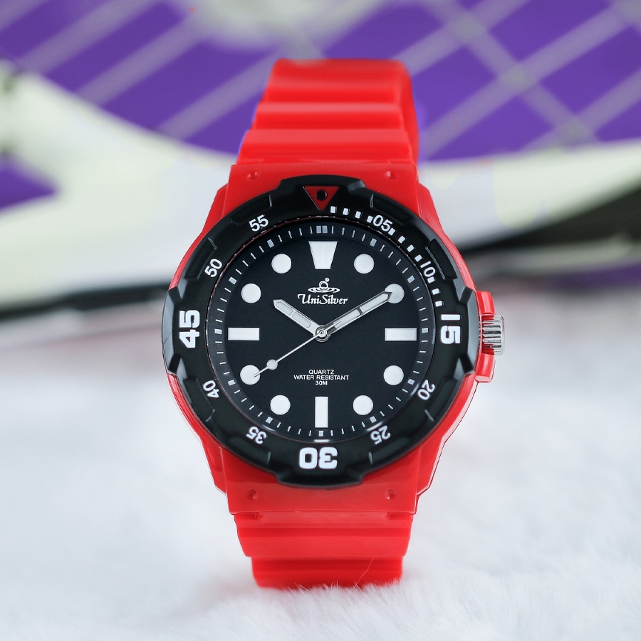 UniSilver TIME CALDEN Men's Large Analog Red/Black Rubber KW3910-1104 ...