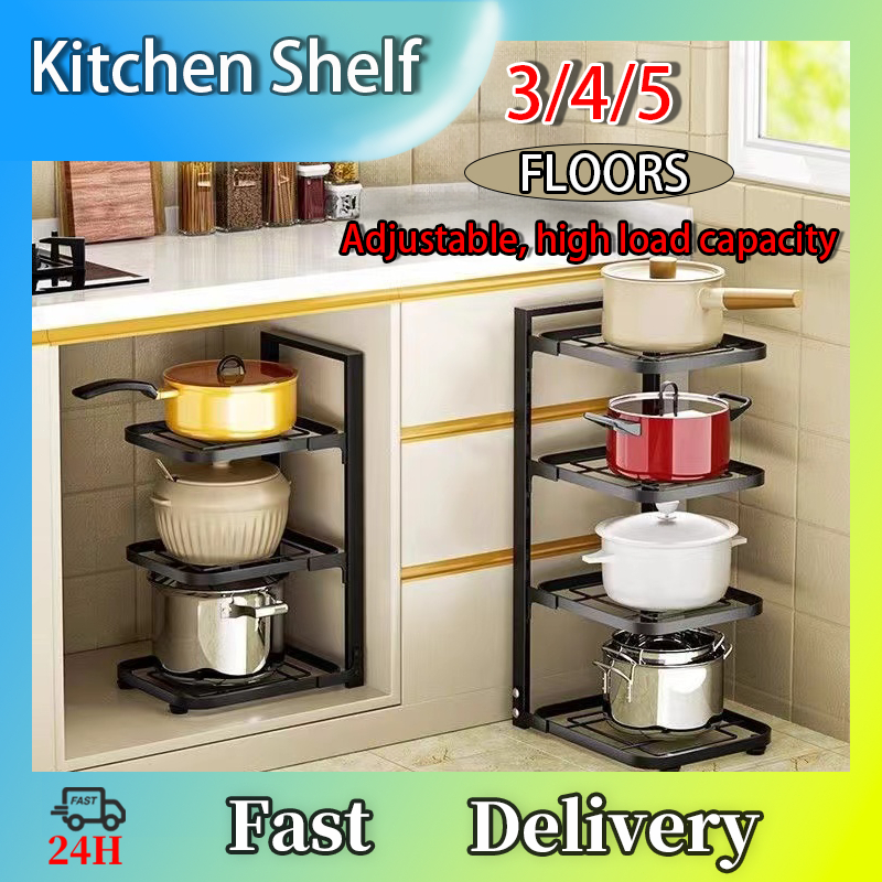 Kitchen Pan Organizer Pot Rack Adjustable Under Sink Countertop ...