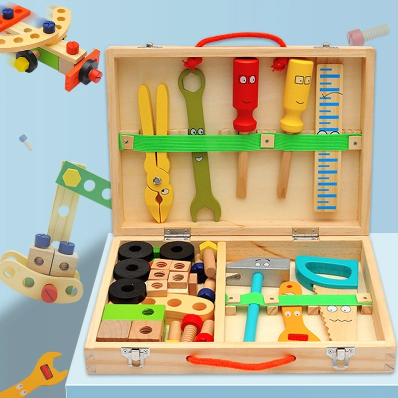 Wooden Simulation Toolbox Kit Wooden DIY Screw Nut Disassembly Multi ...
