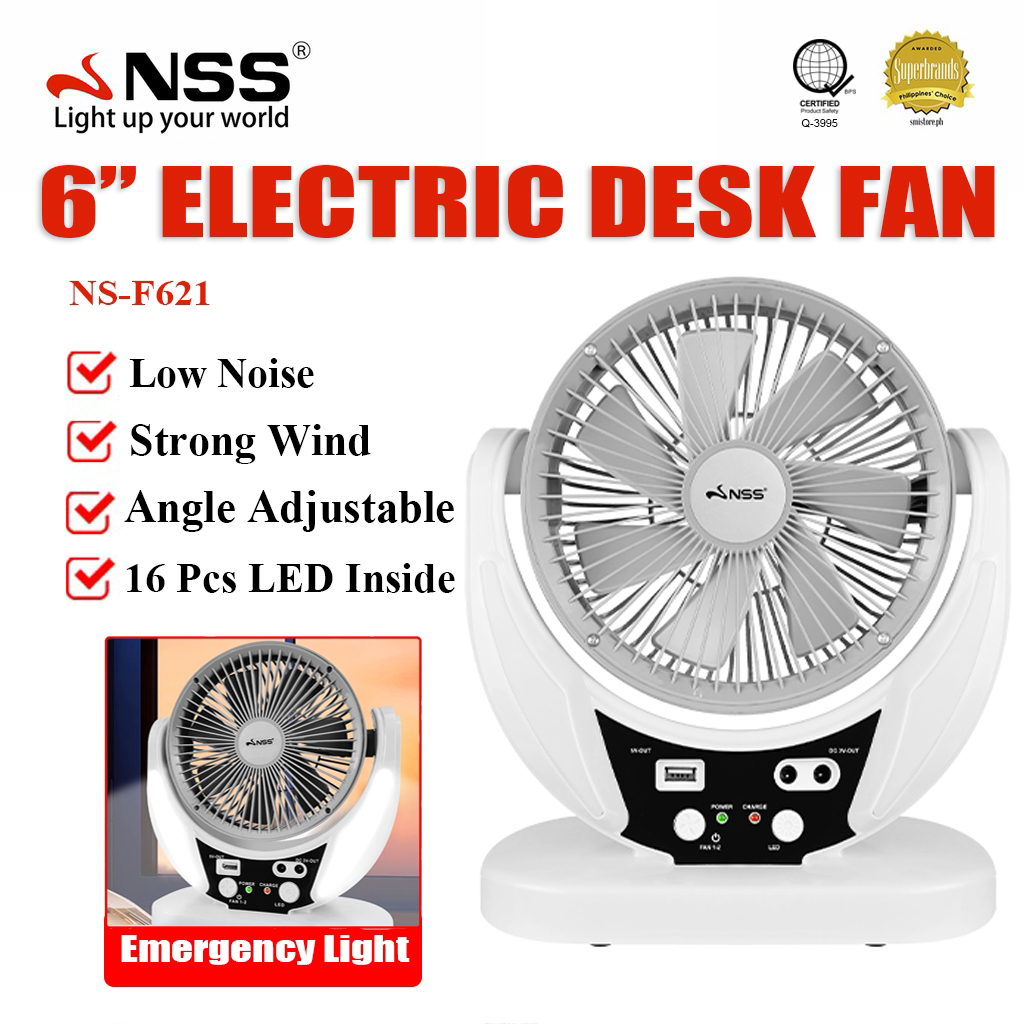 NSS Desk Fan 6 inch Electric Fan Angle Adjustable Fan With LED Light ...