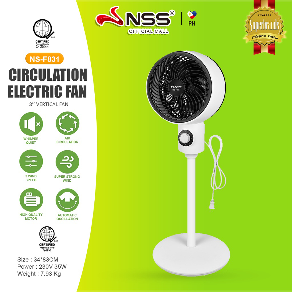 NSS Electric Fan 8 inch Air Circulation Household Stand Fan with 3 ...