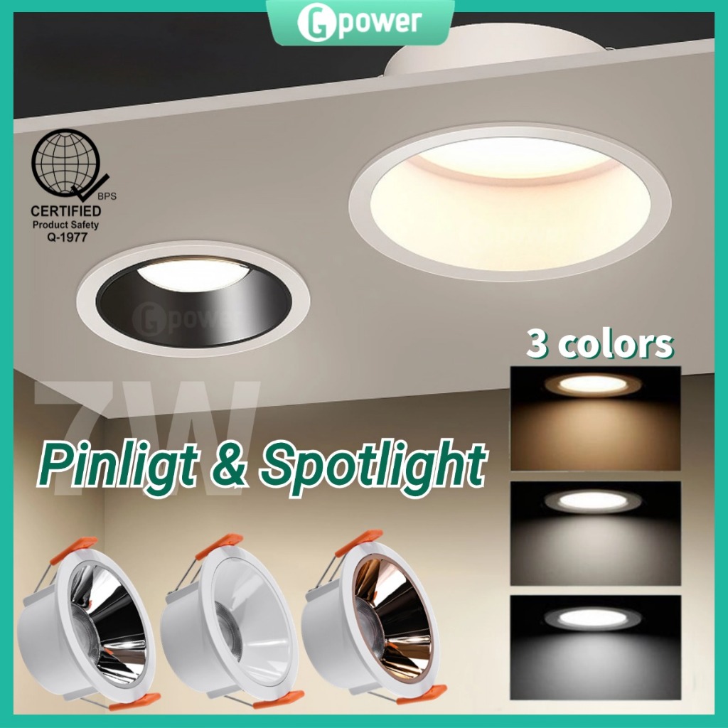 GPower LED Anti Glare PinLight 7W Spotlight 3 Color Recessed Round ...