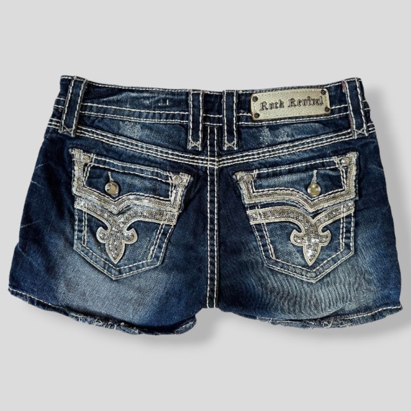 Rock Revival Dark Wash Sequenced Contrast Stitched Denim Shorts | 90s ...