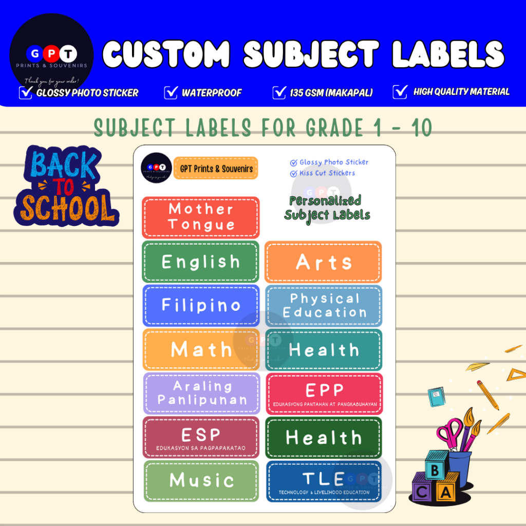 Subject Labels for Grades 1 - 10 | Shopee Philippines
