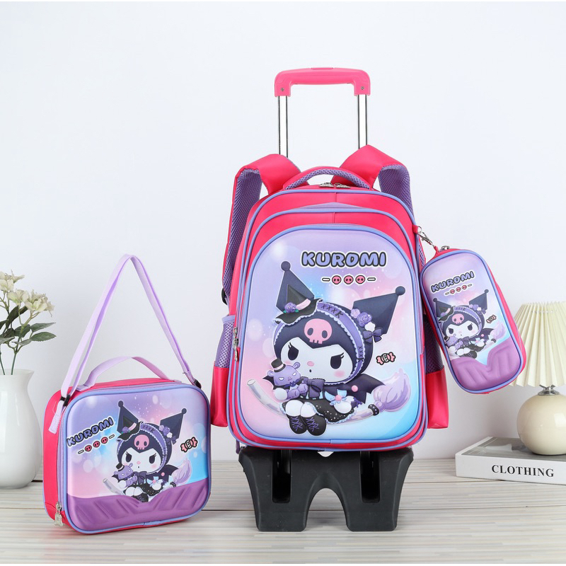 True 1618 Unisex 3D Cartoon Set 3in1 with Pouch Sling Bag Trolley Backpack 16inch Good Quality