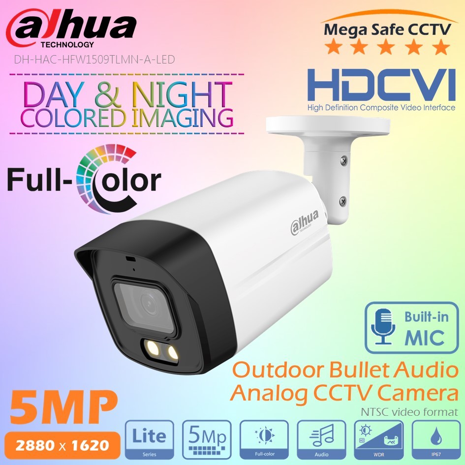 Dahua 5MP Full Color Audio Outdoor Bullet HDCVI Analog CCTV Camera (DH-HAC-HFW1509TLMN-A-LED ...