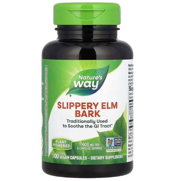 Natures Way Slippery Elm Bark 1600 mg 100 Vegan Capsules 400 mg per Capsule For Digestive Care ...