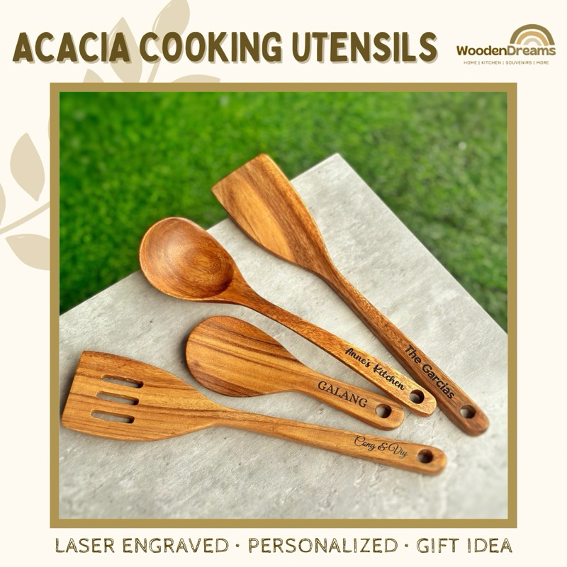 PERSONALIZED Acacia Kitchen Cooking Utensils Spatula Soup Fry Ladle ...