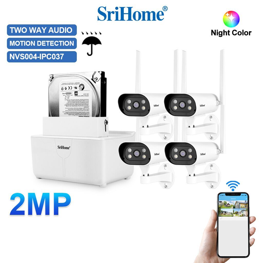 SriHome 1080P 4 Channel NVR Kit Wireless Security Camera System Wi-Fi ...