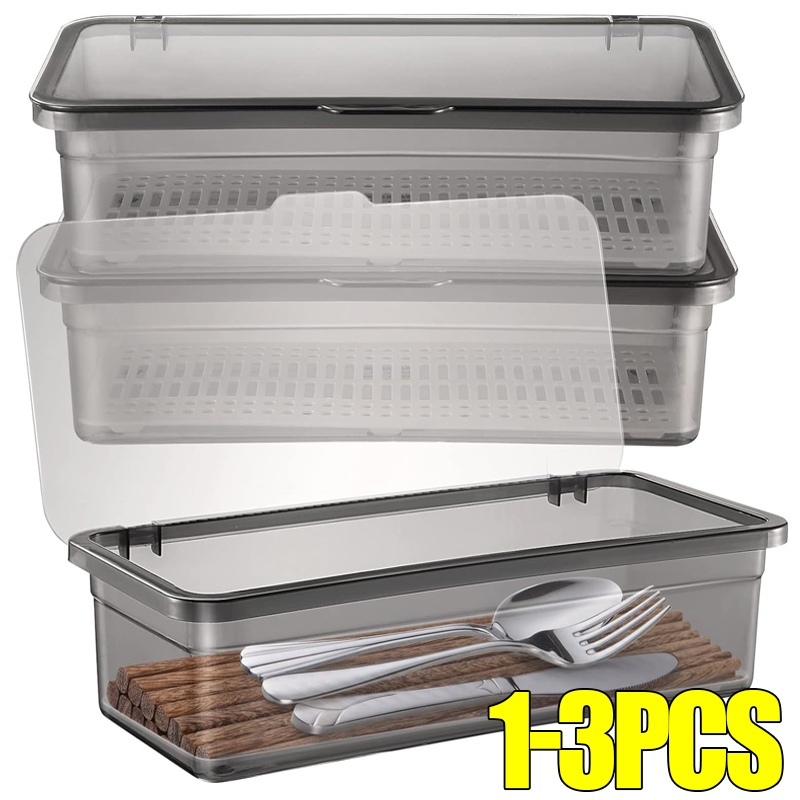 Ins Transparent Storage Box with Lid - Kitchen Dustproof Cutlery ...