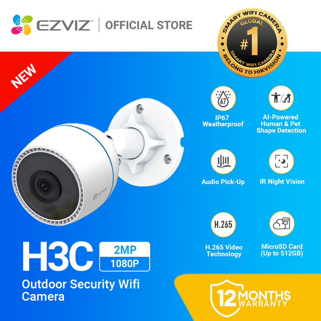 EZVIZ H3c 2MP Outdoor Security WiFi Camera 1080P Full HD Color Night ...
