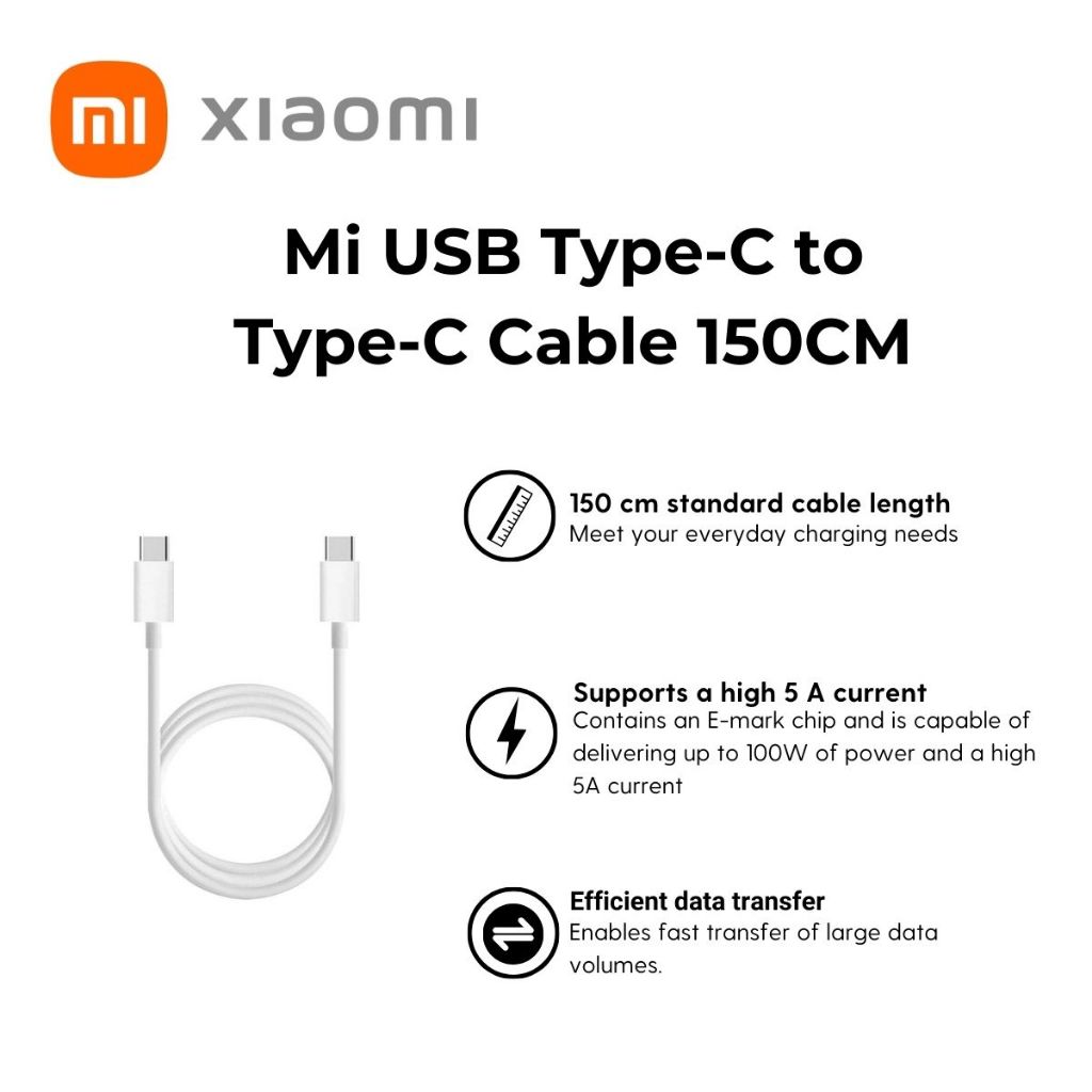 MI USB TYPE-C TO TYPE-C CABLE 150CM (not turbo charge) | Shopee Philippines