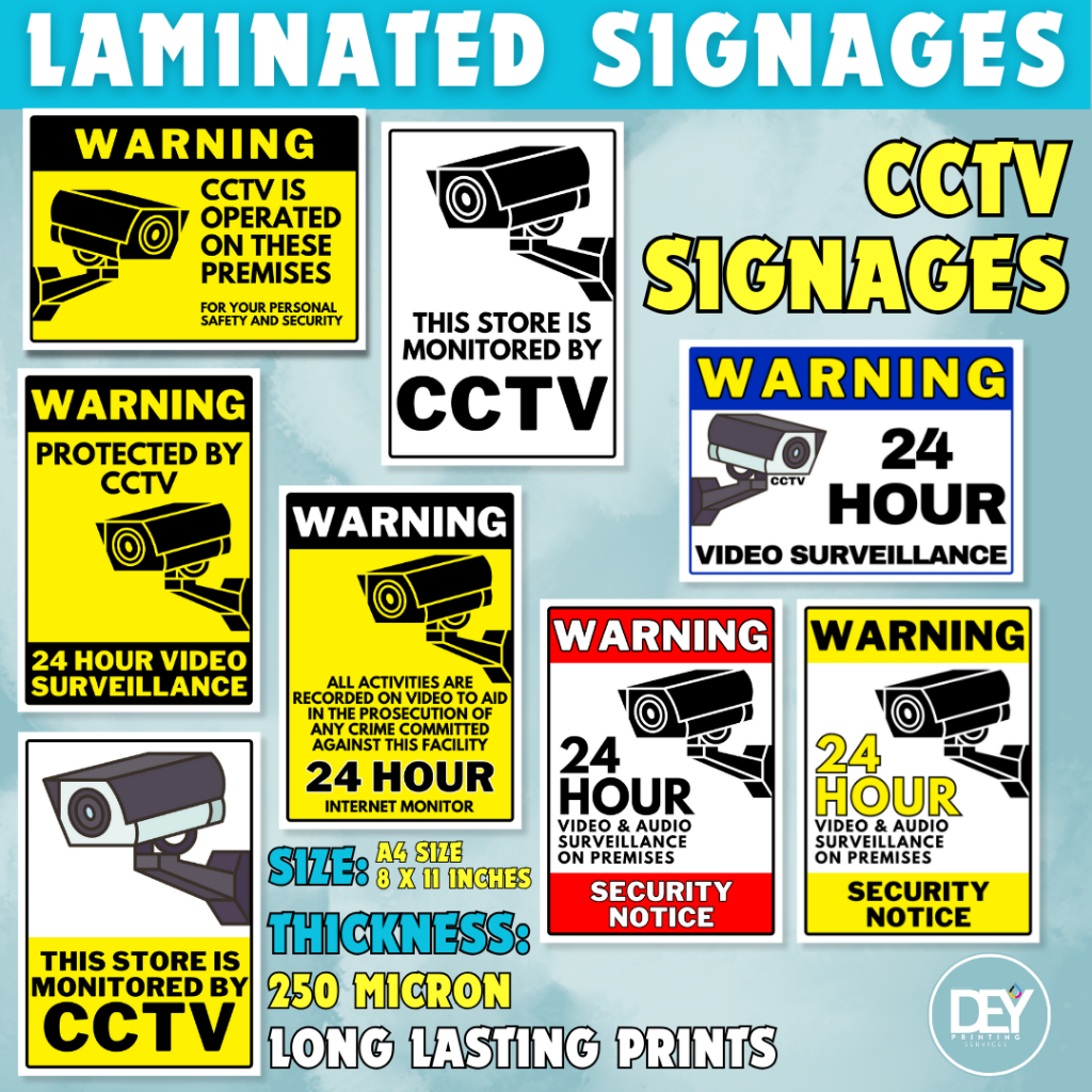 DEY | CCTV Signage Warning 24 Hour Video Surveilance Laminated Signage ...