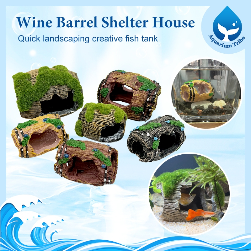 Aquarium Broken Barrel Decorations Betta Fish House Cave Resin Broken ...