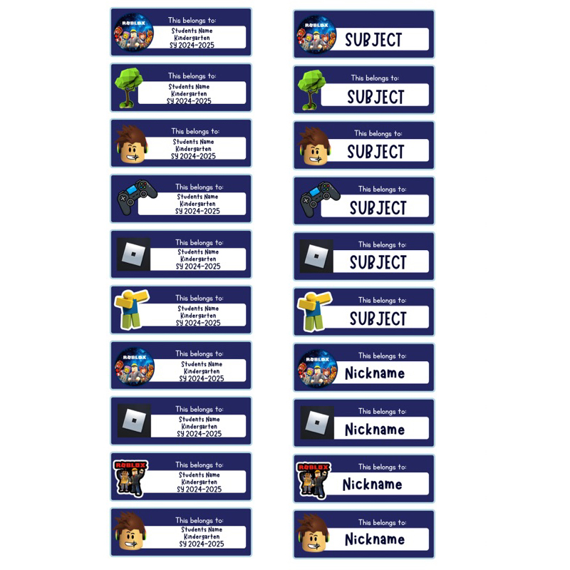 Roblox themed Kids Name Tag Stickers, 20 pcs die cut stickers ...