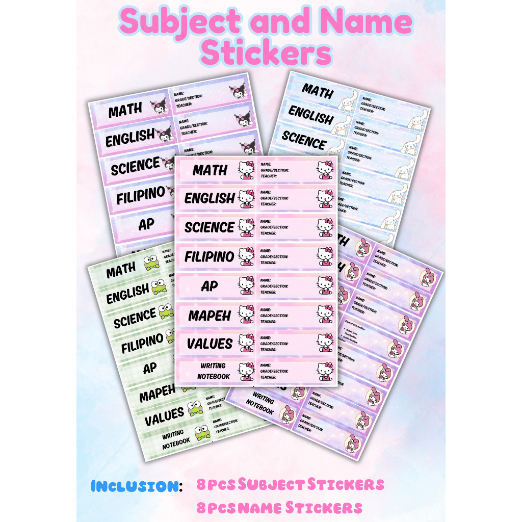 Subject and Name Sticker Set (Any theme) | Shopee Philippines