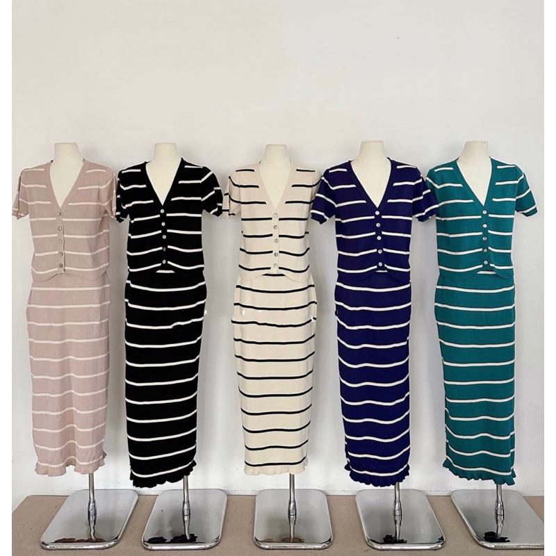 Onlyfashion Stripe Knitted Terno Longskirt 1952 Shopee Philippines 6834