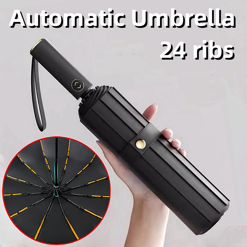 24 Ribs Automatic Umbrella Storm Resistant Large Umbrella For Sun And ...