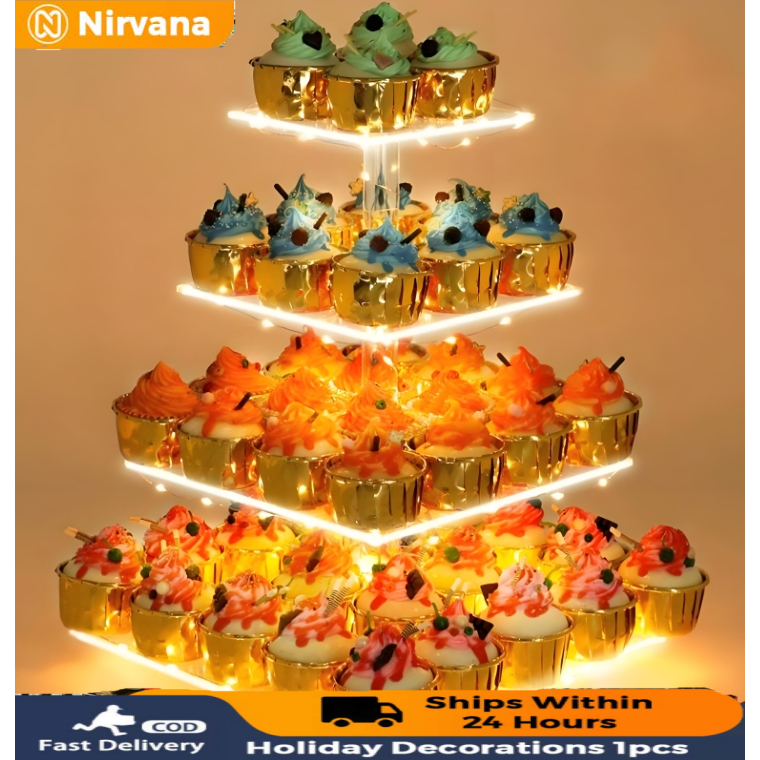 3/4/5Tier Round/Square Acrylic cup cake stand Serve Ware Holder Dessert ...