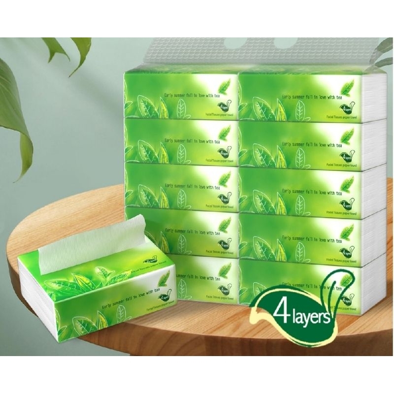 10packs Green Tea Tissue 4ply 40sheets Organic green tea Facial Tissue ...