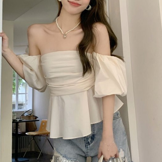 Korean style elegant plain peplum off shoulder tube top for women ...