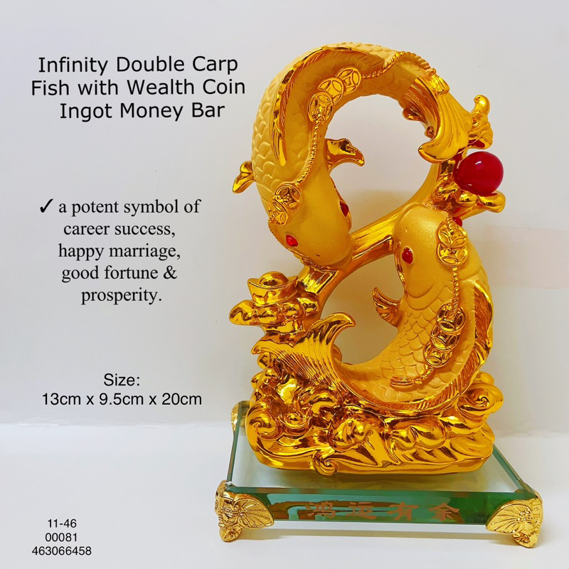 Fengshui Shape 8 Infinity Double Carp Fish with Wealth Coin Ingot Money ...