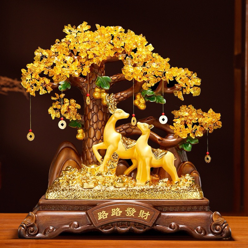 Fengshui Citrine Money Tree With Fortune Deer on Full of Wealth Coin ...
