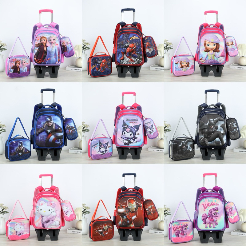 True 1618# 3D Cartoon Set 3in1 with Pouch & Sling Bag Trolley Backpack ...