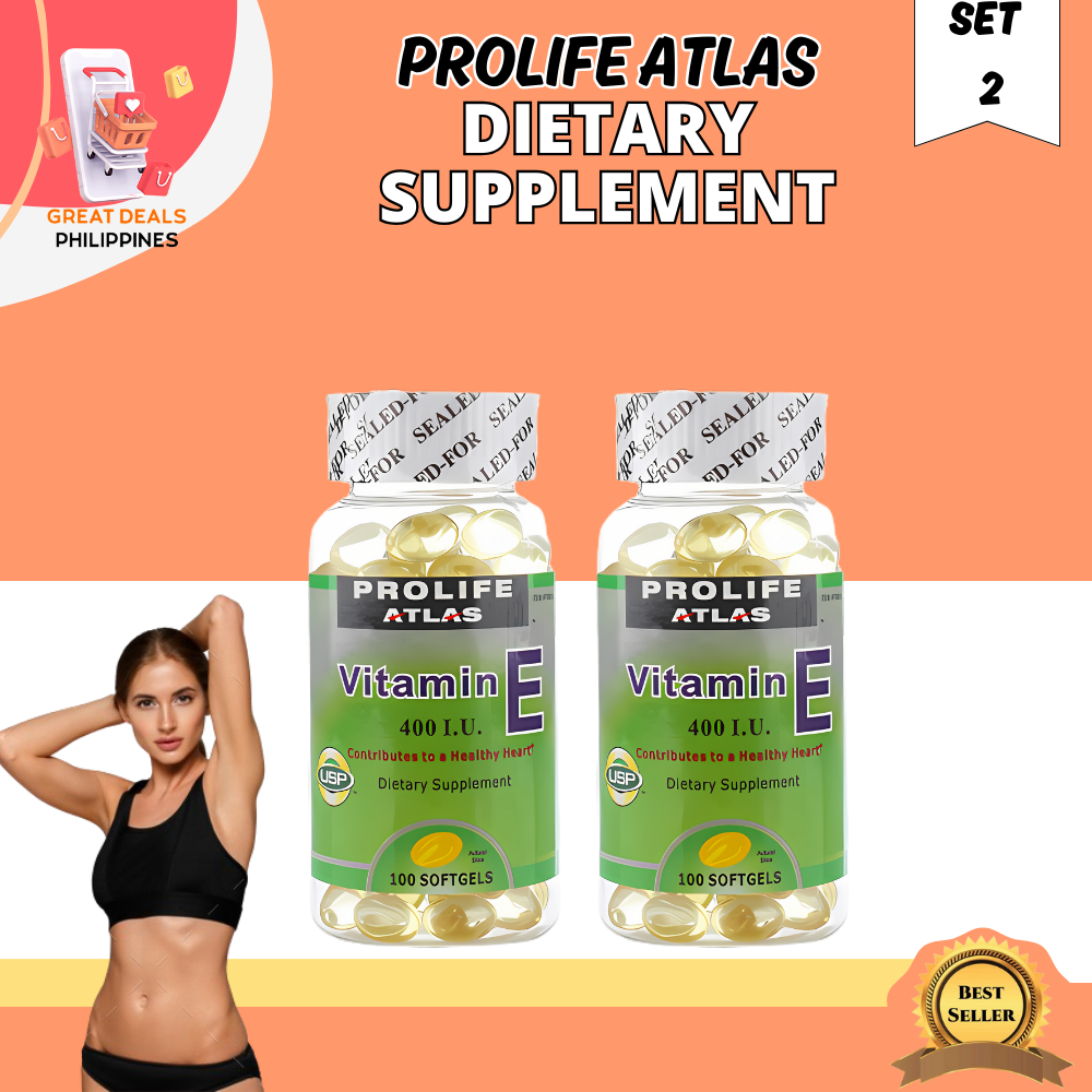 SET OF 2 PROLIFE ATLAS VITAMIN E 100 Softgel Capsules per bottle ...