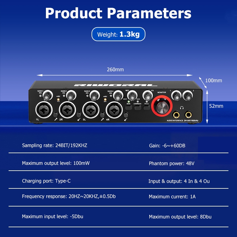 Audio Interface 24Bit/96kHz Used for Pc With XlR / 1/4 Inch Jack 2 ...