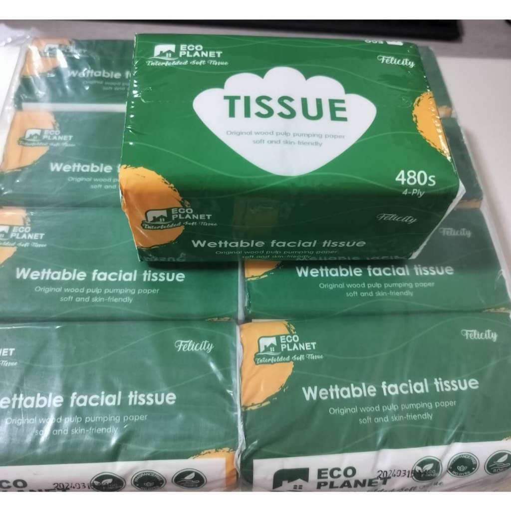 Eco Planet (480 Sheets x 8 Packs) 4Ply Facial Tissue Paper Towel Tissue ...