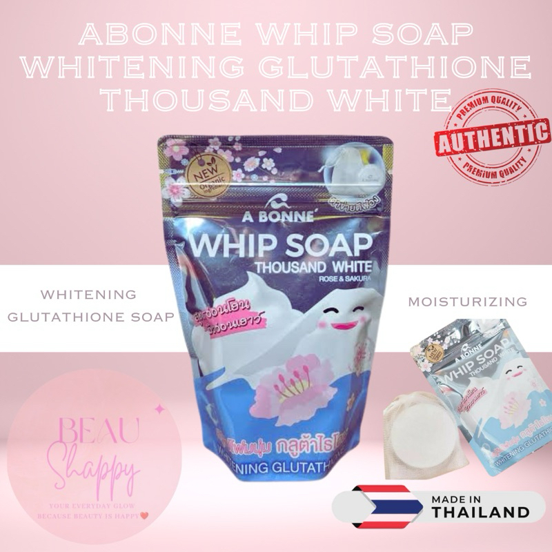 ABONNE WHIP SOAP THOUSAND WHITE WHITENING GLUTATHIONE 100g | Shopee ...