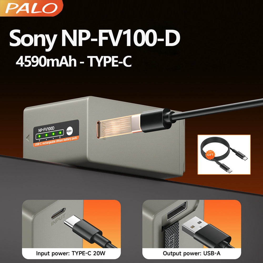 PALO Sony Battery NP-FV100 NPFV100 FV100A TYPE-C Charging For NP-FV30 FV50 FV70 Sony DCR-SR15 ...
