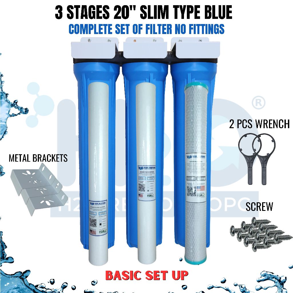 Water Filter 3 Stages 20" Slim Type Heavy Duty Housing with Complete ...