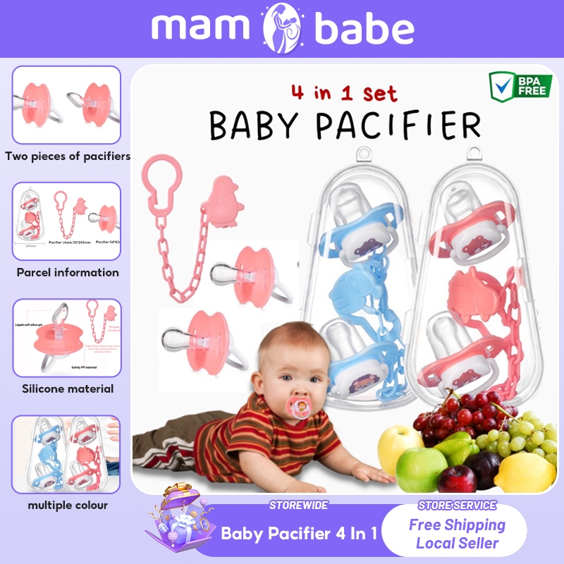 4 In 1 Baby Pacifier Baby Cartoon Pacifier Set 1 Round Nipple 1 Flat ...