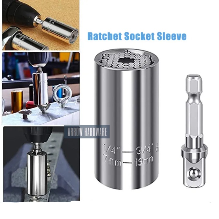 Super Universal Socket (7-19mm) Multifunctional Ratchet Socket Ratchet ...