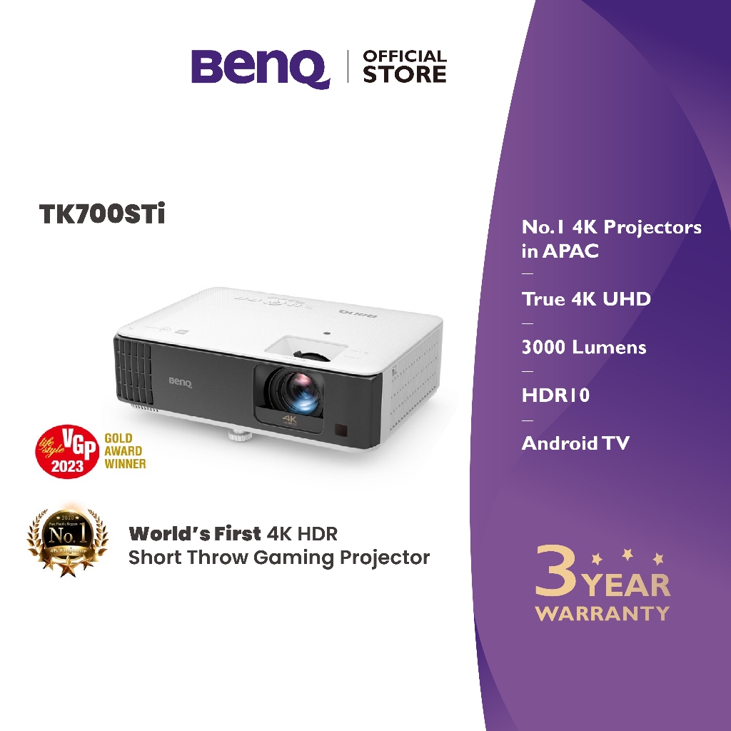 BenQ TK700STi Short Throw Projector 4K UHD High Brightness 3000lm Low ...