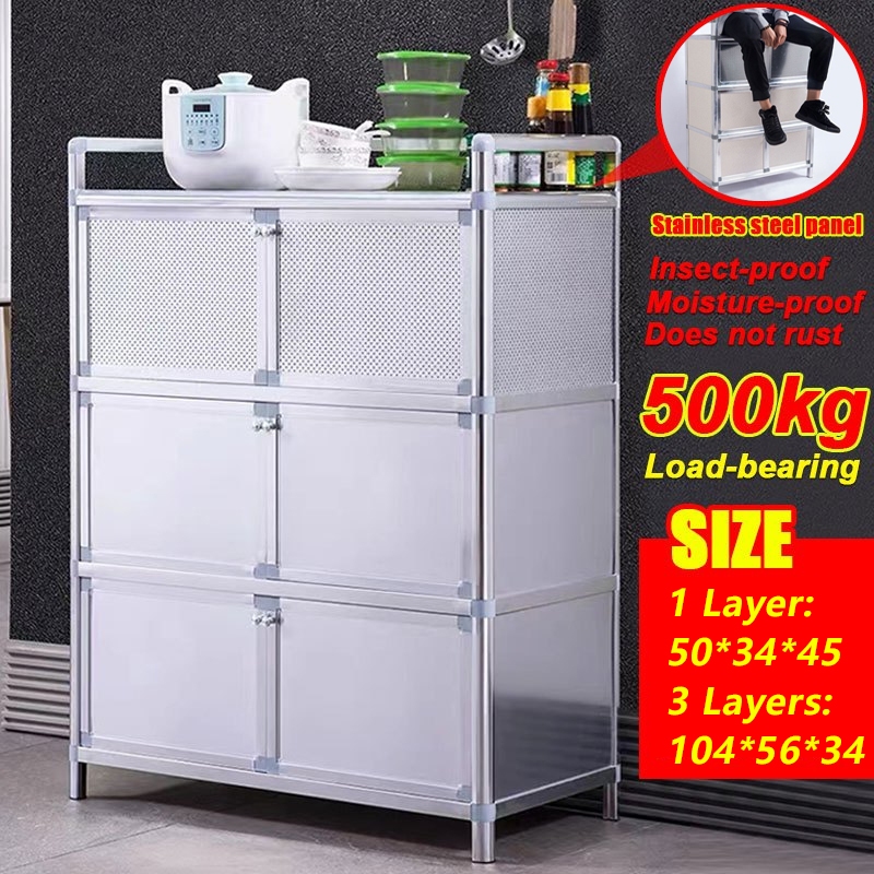 Stainless Steel Rack Cabinet Kitchen Cupboard Living Room Storage ...