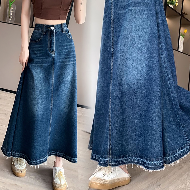 Long Umbrella denim skirt for women Plus size high waist blue jeans ...