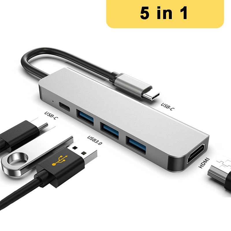 5 in1 USB C HUB 4K High Speed Type C To HDMI USB3.0 Ports SD/TF Card ...