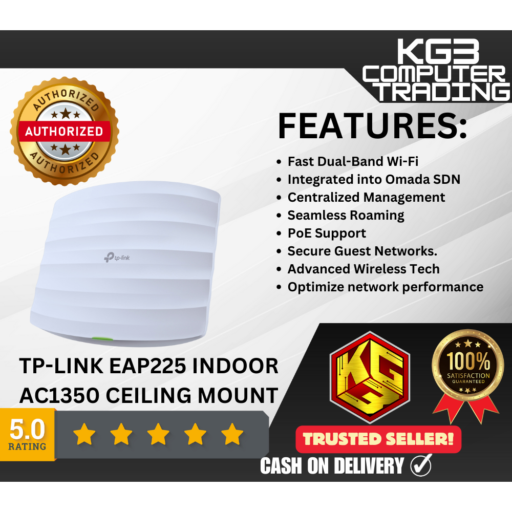 TP-Link EAP225 Indoor AC1350 Ceiling Mount Dual-Band Wi-Fi Access Point ...