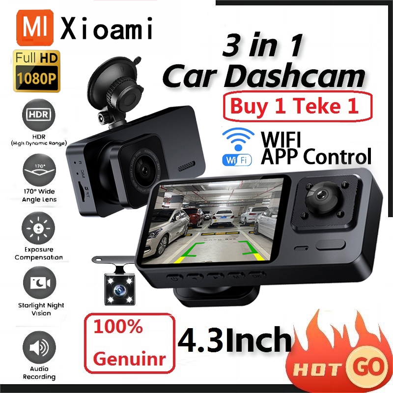 【Free shipping】MI 1080P HD Dash Cam WIFI 3 Cameras Auto Drive Voice ...